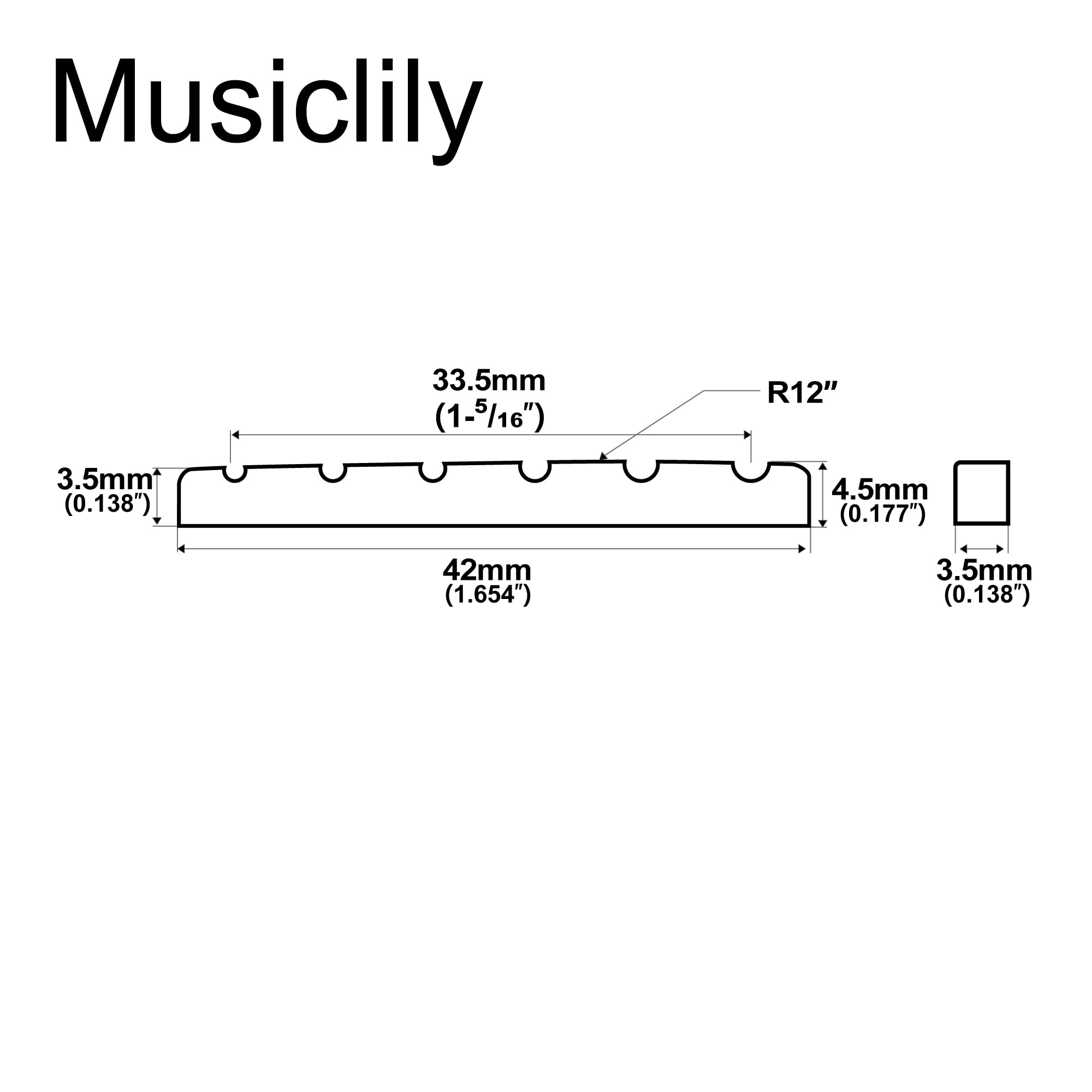 Musiclily 42mm Bone Nut Slotted Electric Guitar Nut Flat Bottom for Strat Tele Guitar, 42x3.5x4.5mm (2 Pieces)