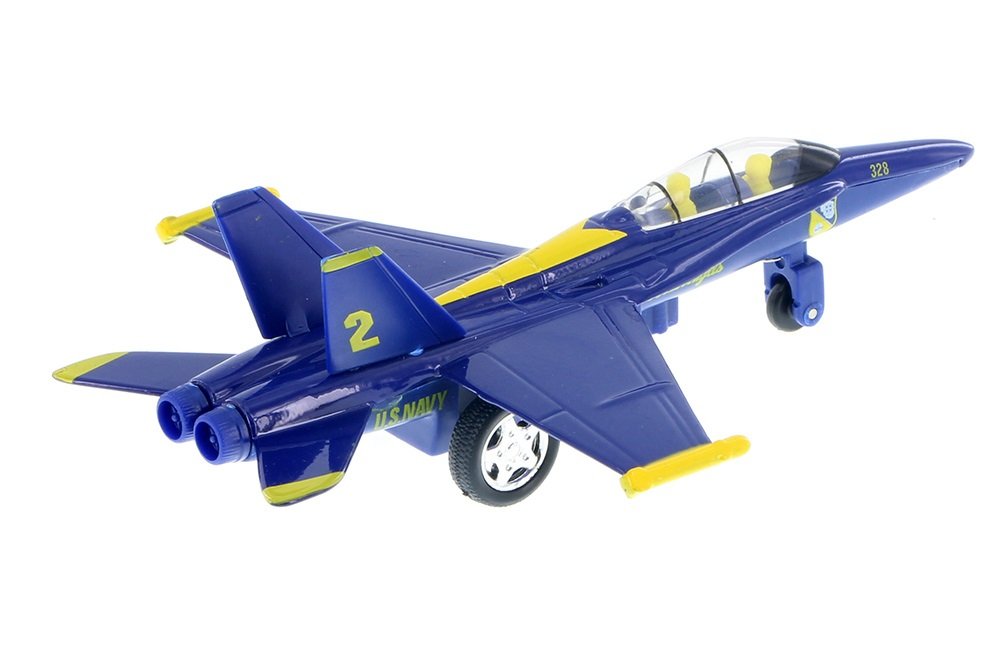 Playmaker Toys 🛦 United States Navy Blue Angels F/A-18 Super Hornet Fighter Jet 9inch Die Cast Metal Model Toy w/Pullback Action