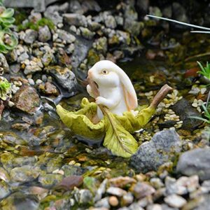 Bunny in a Leaf Boat for Miniature Garden, Fairy Garden