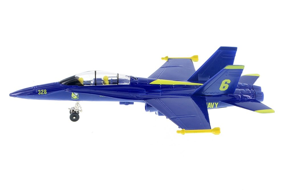 Playmaker Toys 🛦 United States Navy Blue Angels F/A-18 Super Hornet Fighter Jet 9inch Die Cast Metal Model Toy w/Pullback Action