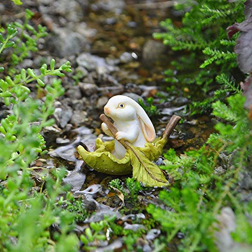 Bunny in a Leaf Boat for Miniature Garden, Fairy Garden