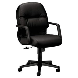 hon pillow-soft mid-back chair with center-tilt and fixed arms, black