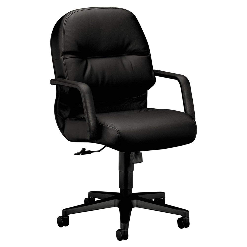 HON Pillow-Soft Mid-Back Chair with Center-Tilt and Fixed Arms, Black