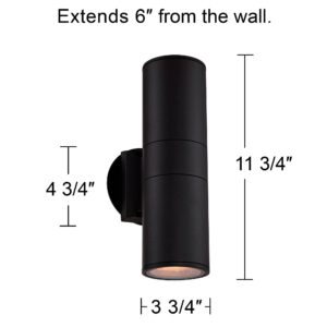 Possini Euro Design Ellis Modern Sconce Outdoor Wall Light Fixture Black Aluminum 11 3/4" Cylinder Up Down Glass Decor for Exterior House Porch Patio Outside Deck Garage Yard Front Door Garden Home