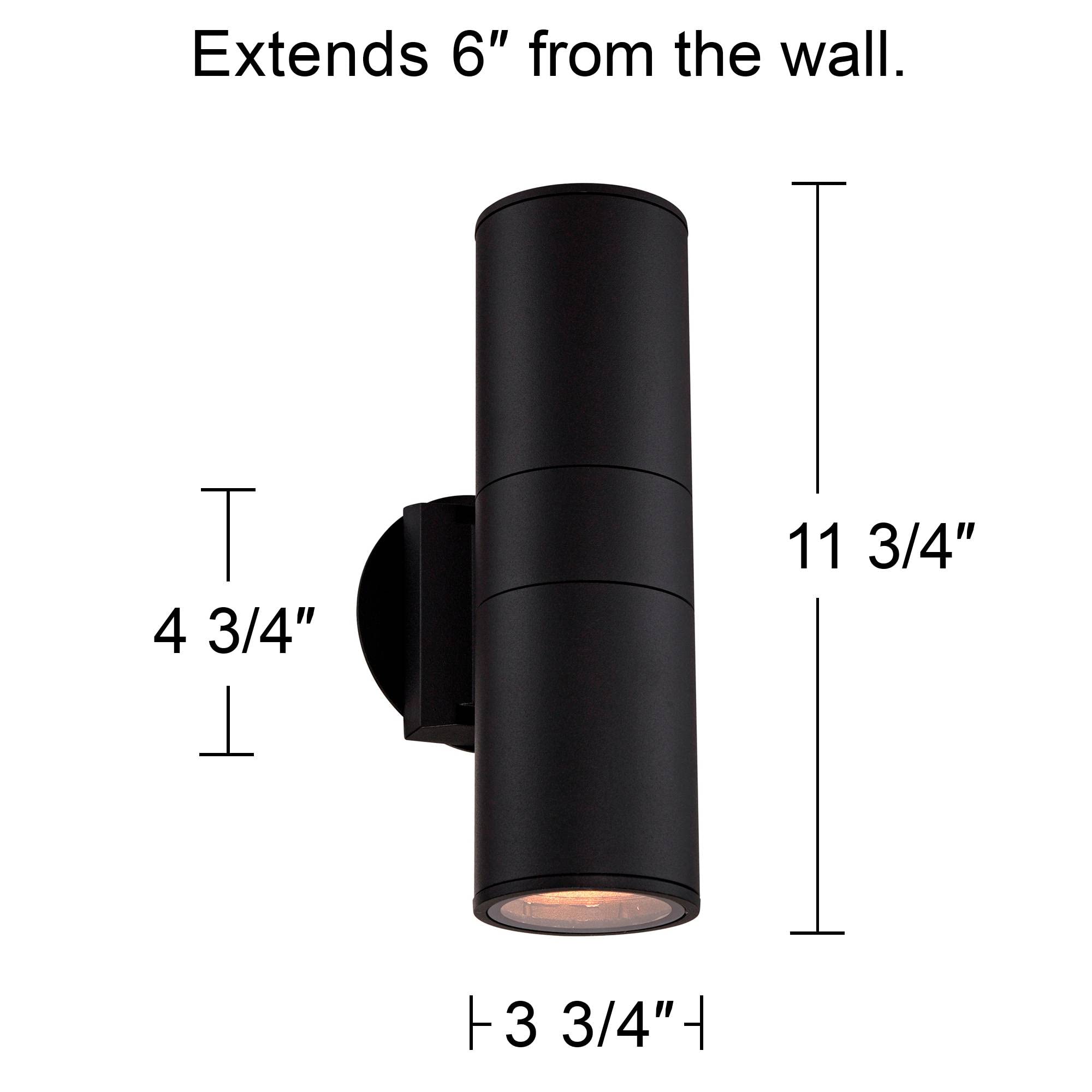 Possini Euro Design Ellis Modern Sconce Outdoor Wall Light Fixture Black Aluminum 11 3/4" Cylinder Up Down Glass Decor for Exterior House Porch Patio Outside Deck Garage Yard Front Door Garden Home