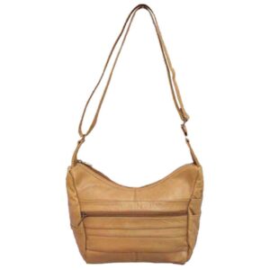 Women's Leather Medium Cross Body Purse Shoulder Ladies Handbag with Many Pockets(Light Brown)