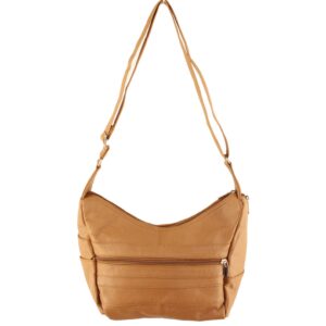 Women's Leather Medium Cross Body Purse Shoulder Ladies Handbag with Many Pockets(Light Brown)