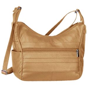 women's leather medium cross body purse shoulder ladies handbag with many pockets(light brown)