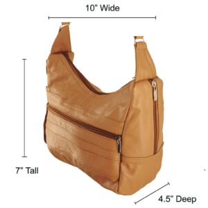 Women's Leather Medium Cross Body Purse Shoulder Ladies Handbag with Many Pockets(Light Brown)