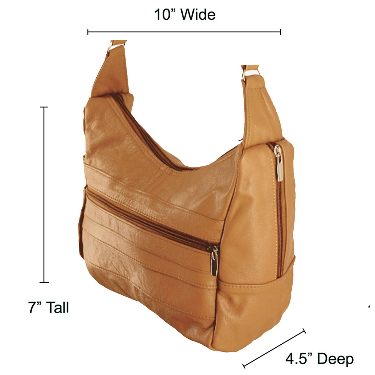 Women's Leather Medium Cross Body Purse Shoulder Ladies Handbag with Many Pockets(Light Brown)