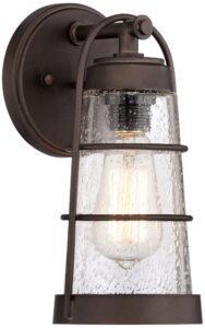 franklin iron works averill park farmhouse rustic outdoor wall light fixture oil bronze metal 10 1/4" clear seedy glass exterior house porch patio outside deck garage yard front door garden home