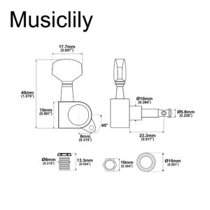 Musiclily 6-in-line Sealed Electric Guitar String Tuning Pegs Keys Machine Head Tuners Set Right Hand for Fender Strat Stratocaster Tele Telecaster Guitar, Black