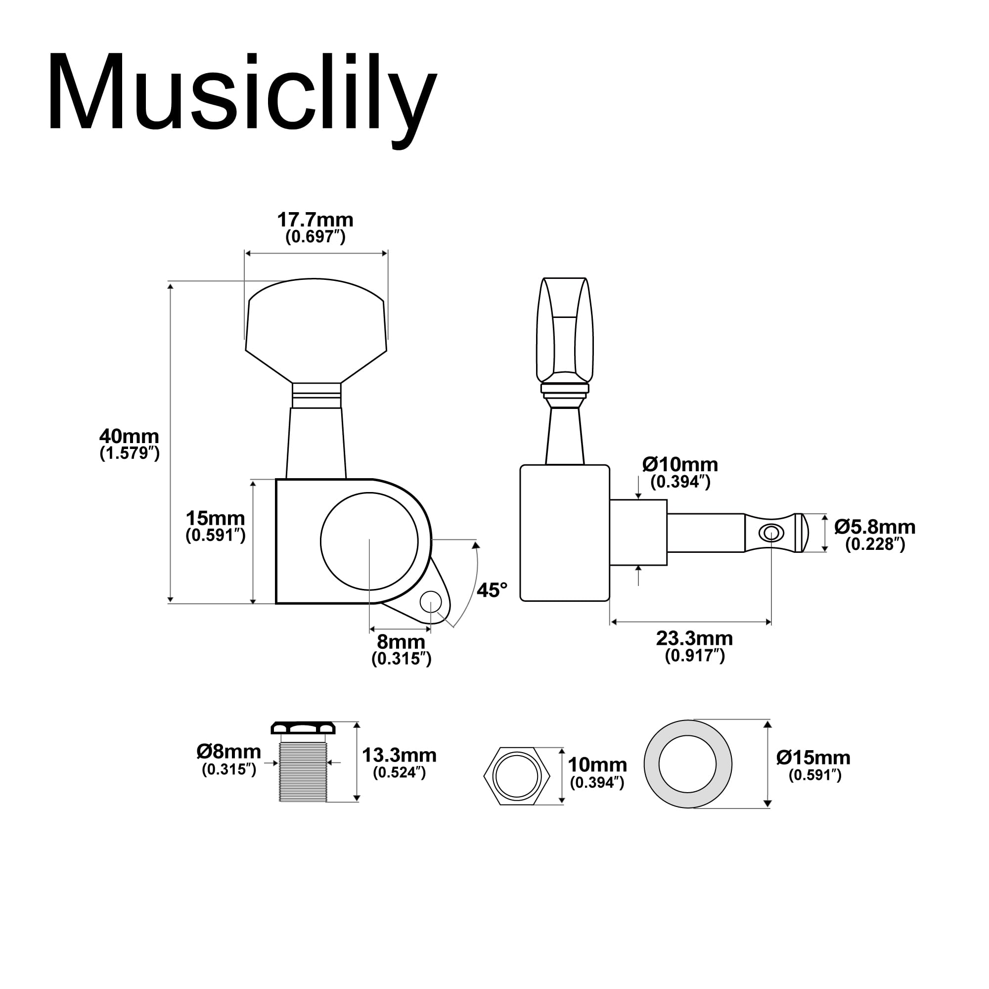 Musiclily 6-in-line Sealed Electric Guitar String Tuning Pegs Keys Machine Head Tuners Set Right Hand for Fender Strat Stratocaster Tele Telecaster Guitar, Black