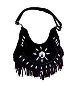 fringe suede leather purse bag shoulder cross body straps southwest hair pipes cabachon