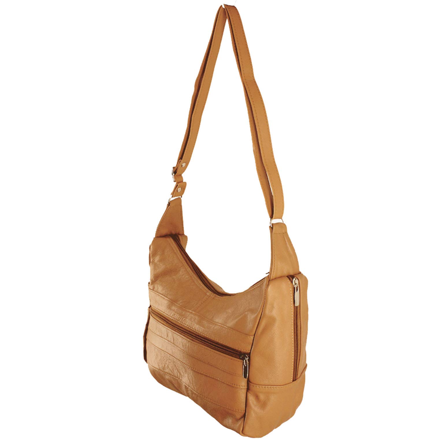 Women's Leather Medium Cross Body Purse Shoulder Ladies Handbag with Many Pockets(Light Brown)