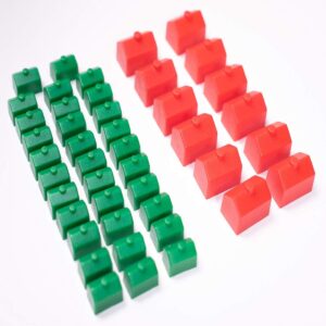 monopoly replacement pieces: houses & hotels: game set of plastic monopoly green house and red hotel replacements by viktory games