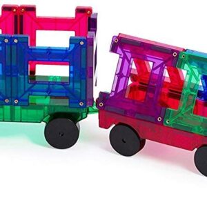 Playmags Magnetic Tiles Train Set, 20 Piece Accessory Set Includes 4 Trains, Stronger Magnets, Building Blocks Add-On, STEM Toys for Kids.