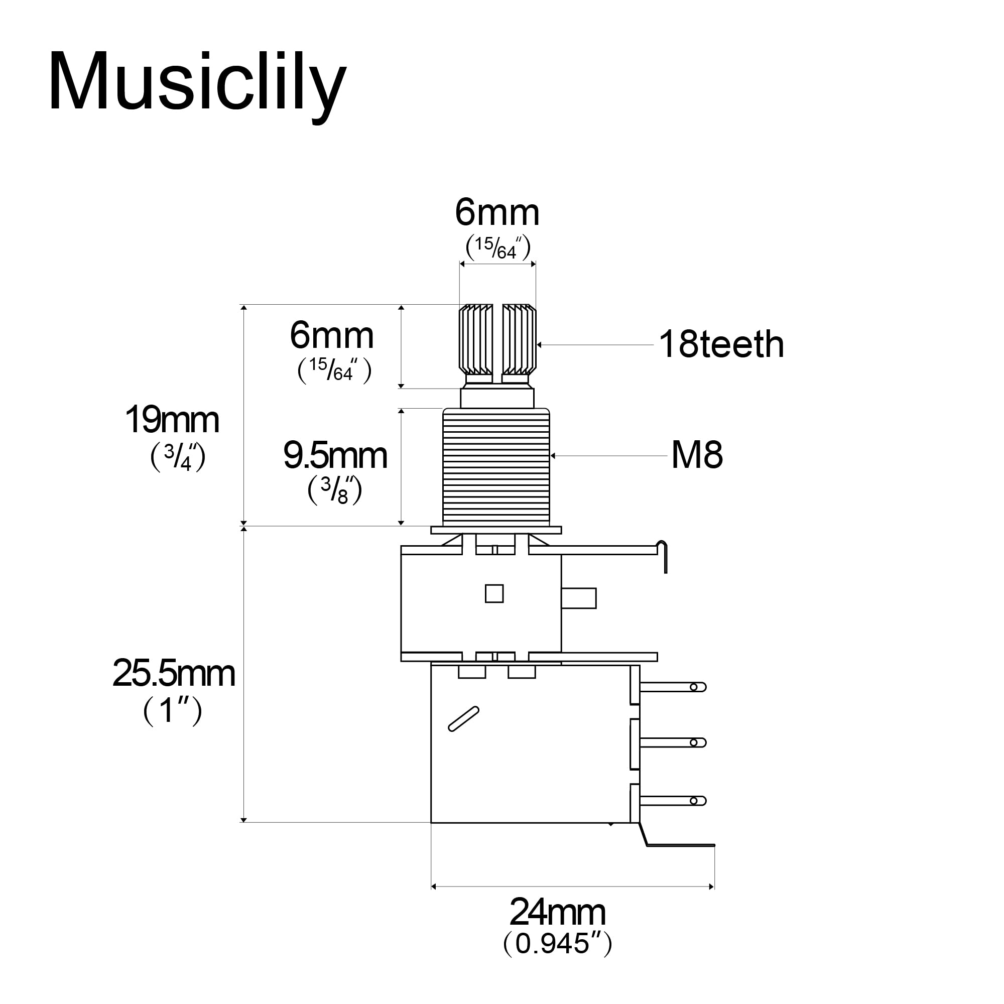 Musiclily Metric A500K Push Pull Guitar Pots Audio Taper Split Shaft Potentiometers for Electric Guitar or Bass (Pack of 2)