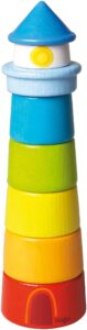 haba lighthouse wooden rainbow stacker - 8 piece set (made in germany)