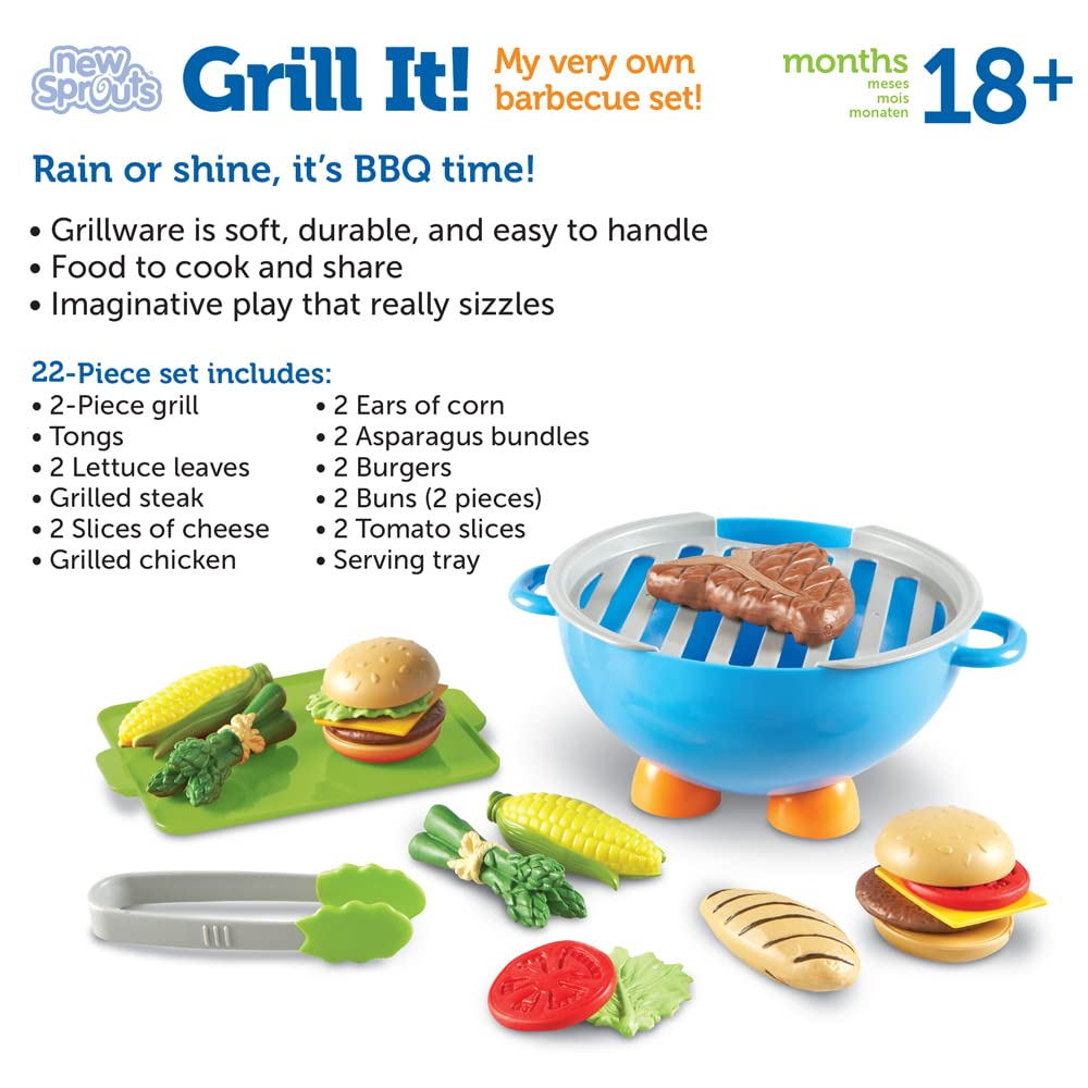 Learning Resources New Sprouts Grill It! Barbecue Set - 22 Piece Set, Ages 18+ Months Toddler Learning Toys, Preschool Toys, Pretend Play Food, Outdoor Play Food Toys