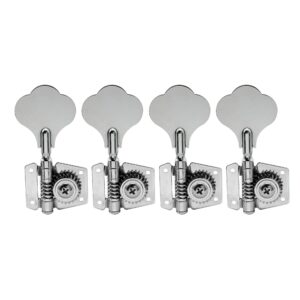 musiclily 4-in-line 4r vintage open gear bass tuners machine head tuning keys pegs set right hand for jazz precision p bass replacement, chrome