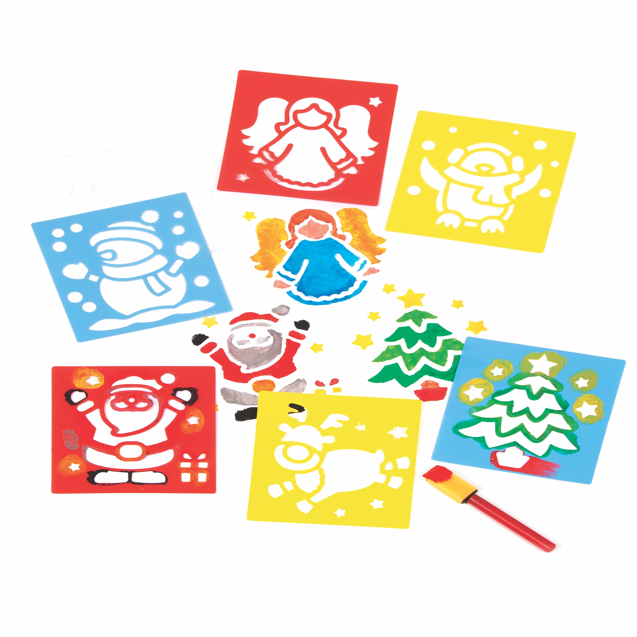 Baker Ross EF298 Christmas Stencils Set of 6 - Festive Painting Crafts for Kids Personalization Art Activities