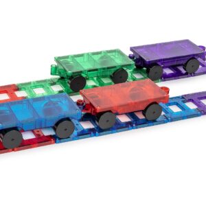 Playmags Magnetic Tiles Train Set, 20 Piece Accessory Set Includes 4 Trains, Stronger Magnets, Building Blocks Add-On, STEM Toys for Kids.