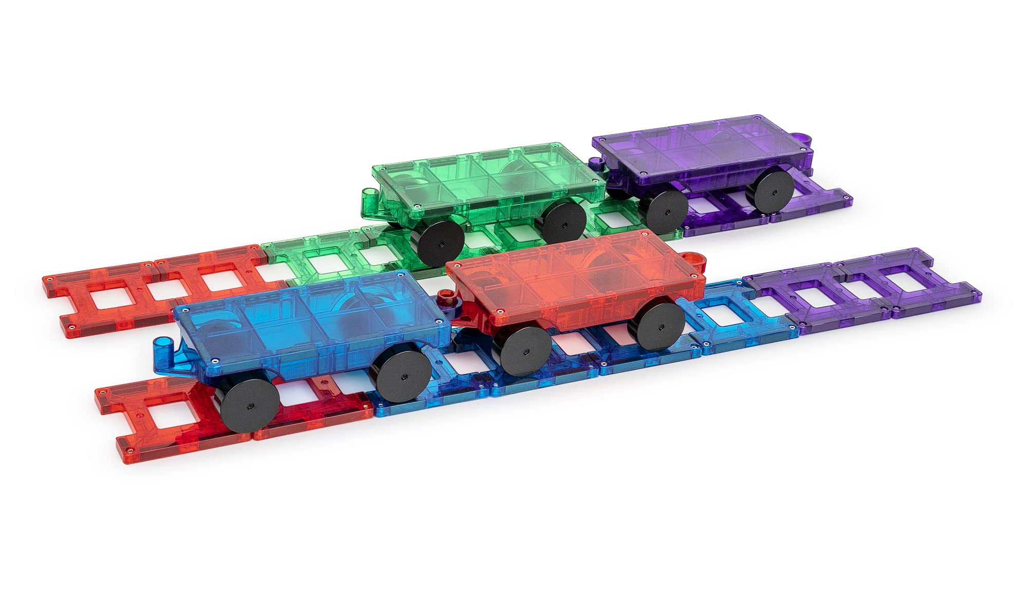 Playmags Magnetic Tiles Train Set, 20 Piece Accessory Set Includes 4 Trains, Stronger Magnets, Building Blocks Add-On, STEM Toys for Kids.