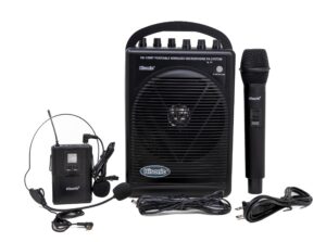 hisonic hs120bt hl portable pa system with wireless microphones and lithium rechargeable battery and car cable bluetooth connected with cell phones and pads black