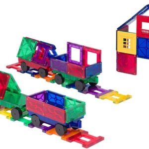 Playmags Magnetic Tiles Train Set, 20 Piece Accessory Set Includes 4 Trains, Stronger Magnets, Building Blocks Add-On, STEM Toys for Kids.