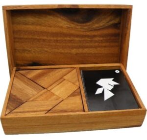 logic tangram set with play cards wooden puzzle game