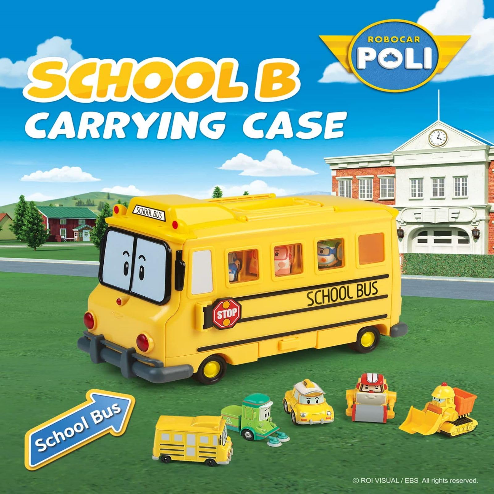 Robocar Poli Toys, School B Carrying Case, 2-in-1 School Bus Toy Car Transporter Carrier (Die-cast Vehicle Storage & Transport Toys), Kids for Ages 3 and up - [Diecast not Included, Only Carrier]