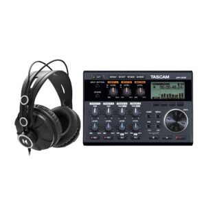 tascam dp-006 digital pocketstudio 6-track portable multi-track recorder bundle with closed back over-ear headphone (2 items)