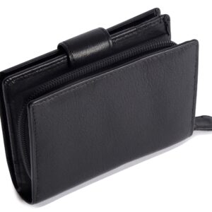 SADDLER Womens Luxurious Leather Medium Trifold RFID Protected Purse Wallet with Zipper Coin Purse | Ladies Designer Clutch Perfect for ID Coins Notes Debit Travel Cards | Gift Boxed - Black