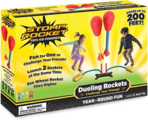 stomp rocket original dueling rocket launcher for kids, 4 rockets - fun backyard & outdoor kids toys gifts for boys & girls - toy foam blaster set soars 200ft - multi-player launcher stand