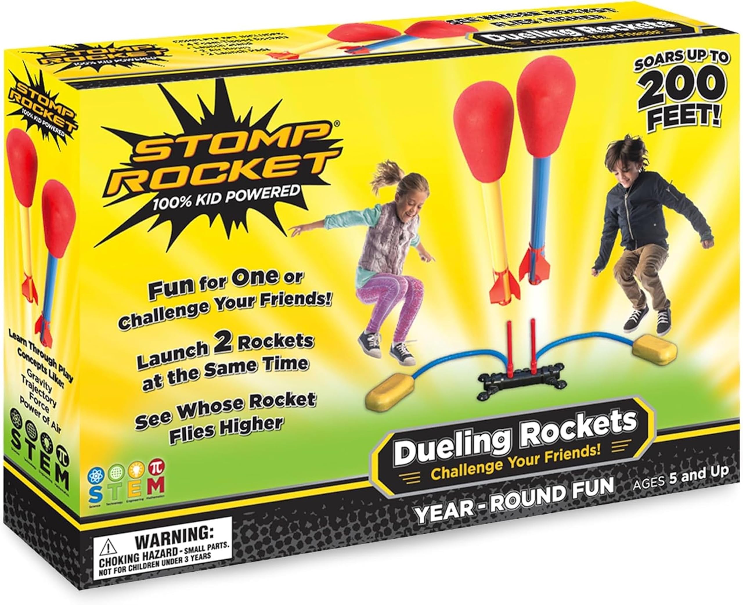 Stomp Rocket Original Dueling Rocket Launcher for Kids, 4 Rockets - Fun Backyard & Outdoor Kids Toys Gifts for Boys & Girls - Toy Foam Blaster Set Soars 200ft - Multi-Player Launcher Stand