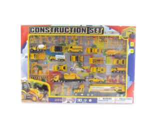 metro complete construction crew 43 piece mini toy diecast vehicle play set, comes with street play mat, variety of vehicles and figures