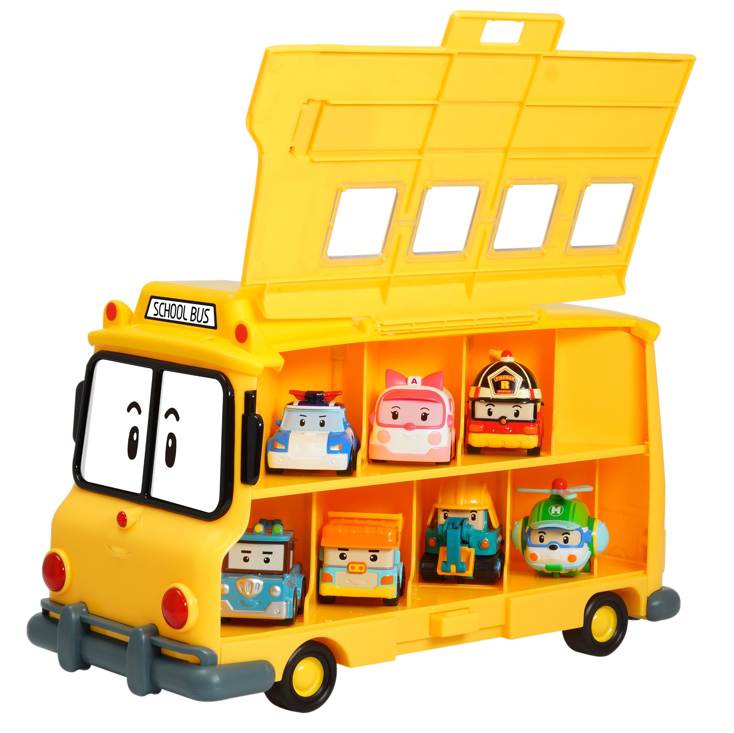 Robocar Poli Toys, School B Carrying Case, 2-in-1 School Bus Toy Car Transporter Carrier (Die-cast Vehicle Storage & Transport Toys), Kids for Ages 3 and up - [Diecast not Included, Only Carrier]