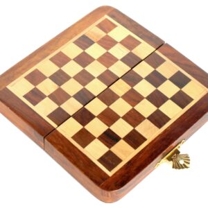 StonKraft - 7" x 7" - Wooden Travel Folding Small Chess Game Board Set + Wooden Magnetic Crafted Pieces