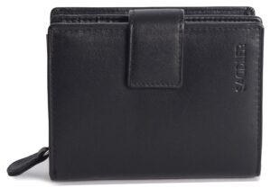 saddler womens luxurious leather medium trifold rfid protected purse wallet with zipper coin purse | ladies designer clutch perfect for id coins notes debit travel cards | gift boxed - black