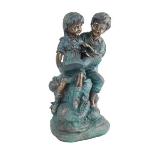 Alpine Corporation 15" Tall Indoor/Outdoor Girl and Boy Reading Together Statue Yard Art Decoration