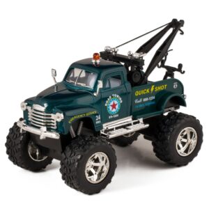 kinsmart green 1953 chevy off-road wrecker die cast tow truck toy with monster wheels