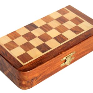 StonKraft - 7" x 7" - Wooden Travel Folding Small Chess Game Board Set + Wooden Magnetic Crafted Pieces