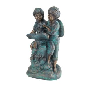 Alpine Corporation 15" Tall Indoor/Outdoor Girl and Boy Reading Together Statue Yard Art Decoration