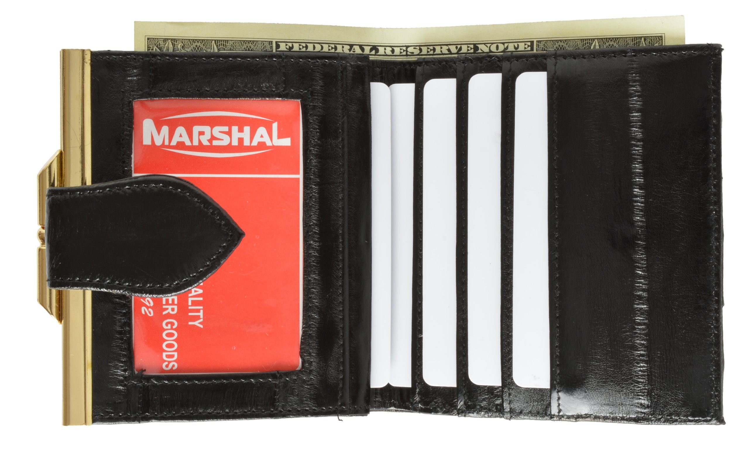 MARSHAL French Frame Eelskin Wallet (Black)