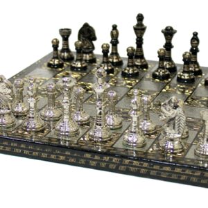 StonKraft Brass Chess Board Game Set with 100% Brass Chess Pieces Chessmen Coins (12" x 12" Inches)