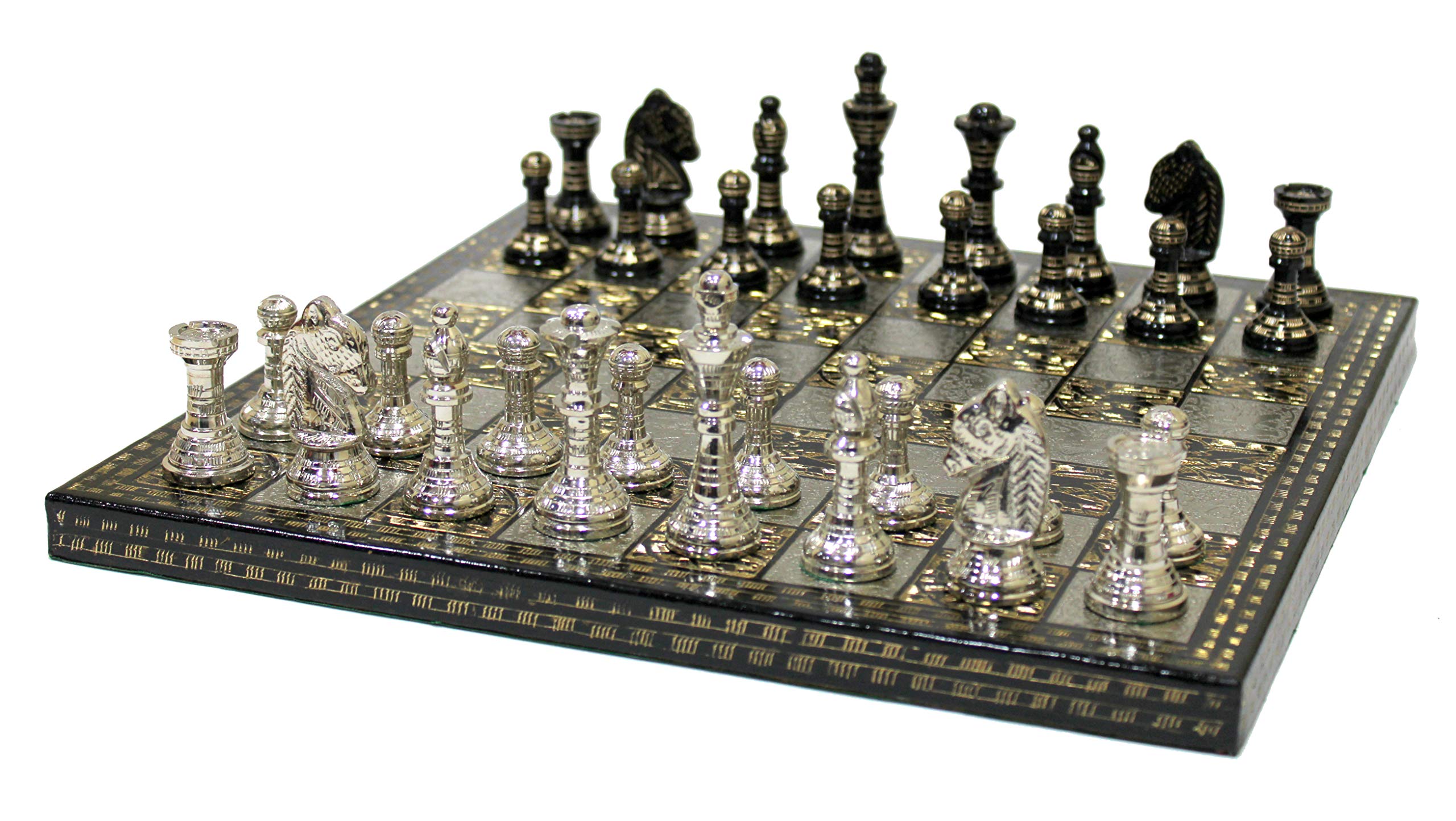 StonKraft Brass Chess Board Game Set with 100% Brass Chess Pieces Chessmen Coins (12" x 12" Inches)