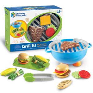 learning resources new sprouts grill it! barbecue set - 22 piece set, ages 18+ months toddler learning toys, preschool toys, pretend play food, outdoor play food toys