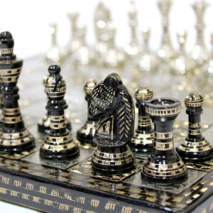 StonKraft Brass Chess Board Game Set with 100% Brass Chess Pieces Chessmen Coins (12" x 12" Inches)