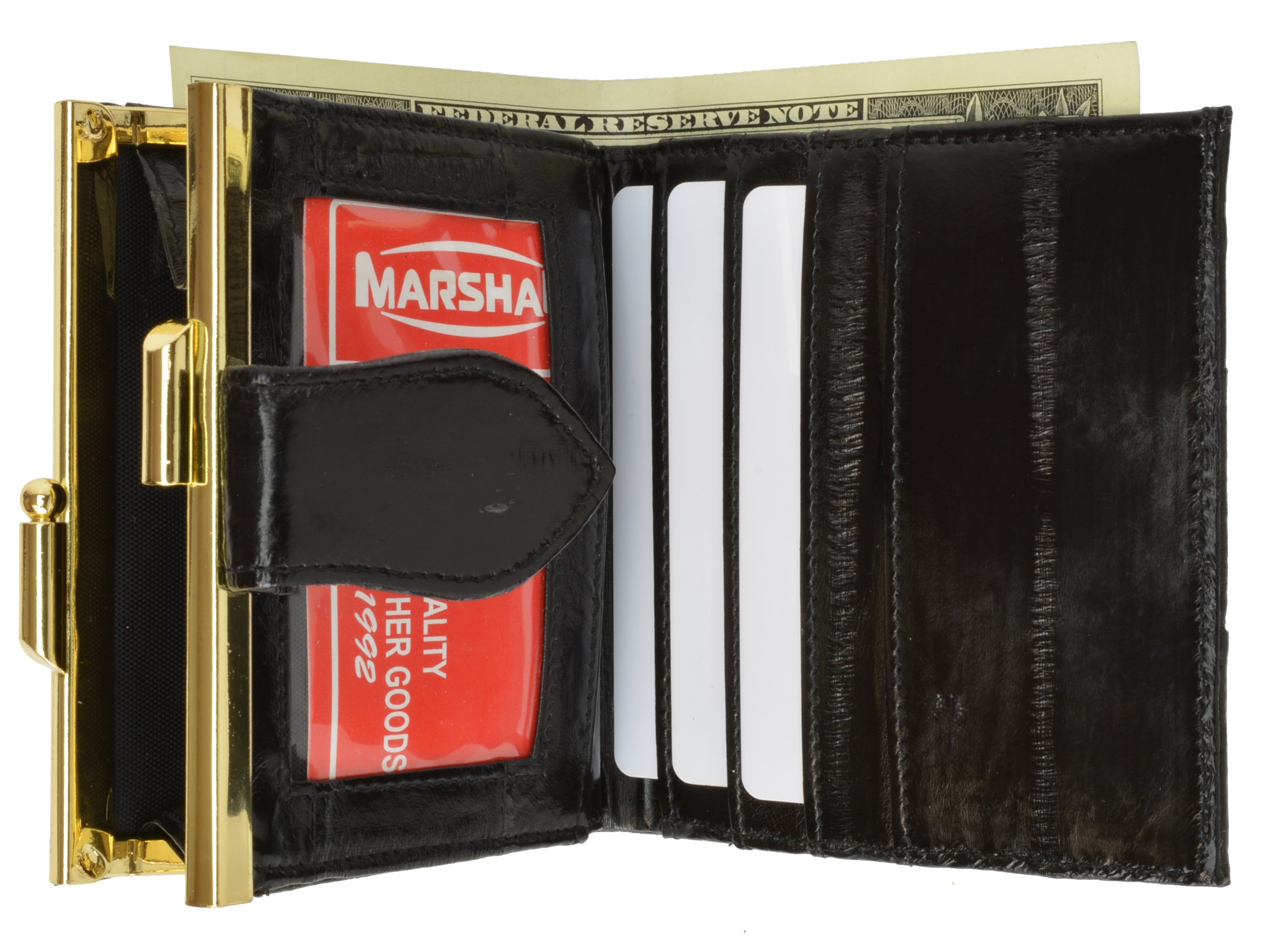 MARSHAL French Frame Eelskin Wallet (Black)